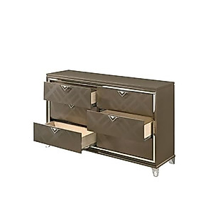 Acme Skylar 6-Drawers Wood Bedroom Dresser with Acrylic Legs in Dark Champagne