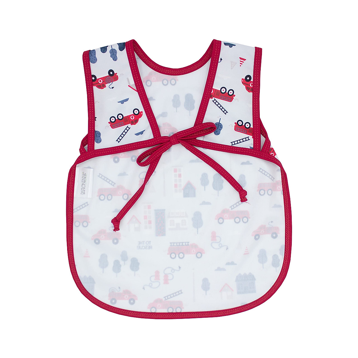 BapronBaby Be Brave - Firefighter Bapron - No Neck Tie Safer Bib for Baby & Toddler - Soft Waterproof Stain Resistant - Machine Washable - Sz Baby/Toddler 6m-3T