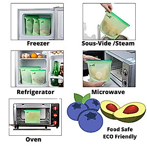 8 PCS Reusable Food Storage Bags | 4 Silicone Storage Bags, Dishwasher Safe | 4 Reusable Sandwich Bags and Snack Bags Washable| Great for Freezer, Travel Resealable Bags