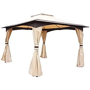 AFLHYJK 10' X12' Patio Gazebo Canopy with 2-Tier Soft Top Roof and Steel Frame,Outdoor Gazebo with Mesh Netting Sidewalls