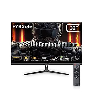 FYHXele 4K Gaming Monitor 144Hz 32inch, Fast UHD IPS Computer Monitor, 1ms, VESA Mountable, DSC， Built-in Speakers, Free-Sync, 1xDP1.4, 1xHDMI2.1, 1xHDMI2.0, 1xUSB-C, USB Hub, 95% DCI-P3, HDR400