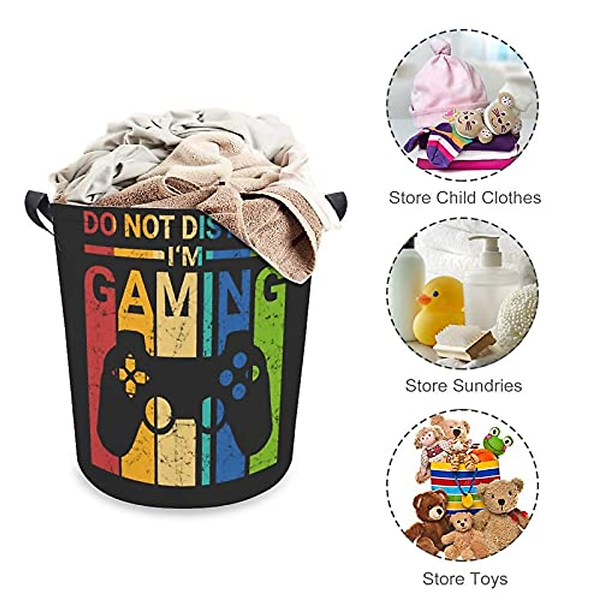Retro Gamer Funny Laundry Basket Hamper Bag Dirty Clothes Storage Bin Waterproof Foldable Toy Organizer for Bedroom Clothes Toys Basket