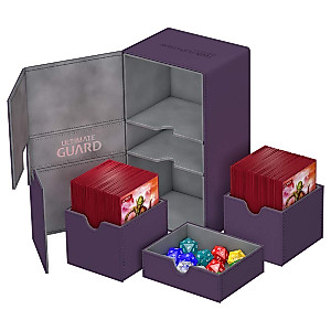 Ultimate Guard Flip 'n' Tray 200+, Deck Case for 200 Double-Sleeved TCG Cards + Dice Tray, Purple/Grey, Magnetic Closure & Microfiber Inner Lining