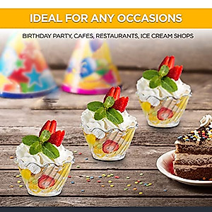 [24 Pack] Plastic Dessert Cups 5 oz - Clear Mini Ice Cream Sundae Tasting Bowls, Individual Swirl Tulip Shape Dish Holder, Salad Appetizer Chocolate Candy Serving in Party Buffet, Commercial Home Use