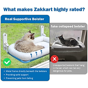 Zakkart Foldable Cat Hammock for Window - Cordless, Embeded Machine Washable Padded Bed, Robust Metal Frame - Cat Window Perch for Large Cats and Kittens (White Bolster Bed, Medium)