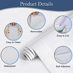 Abyssaly ﻿White Contact Paper 15.7" X 118",Peel and Stick Waterproof Vinyl Wallpaper Without Passing Through The Primary Colors,White Real Wood Grain Wallpaper for Cabinets Kitchen Furniture