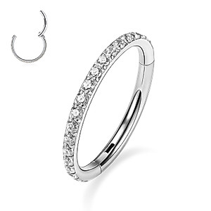 GAGABODY Septum Jewelry Daith Earrings with Clear CZ 316L Surgical Steel Nose Hoop 7mm Lip Ring 20g Clicker Hoop Piercing Rings Rook Conch Earring Silver Lobe Piercing Jewelry