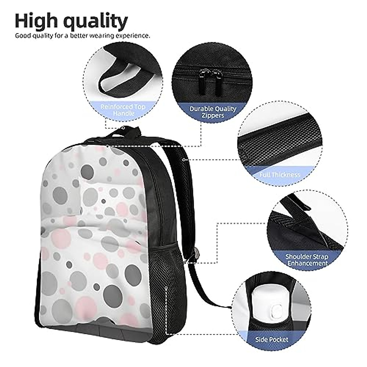 RLDOBOFE Modern Polka Dot Pattern Backpack For Women Men Travel Laptop Backpack Rucksack Casual Daypack Lightweight Travel Bag