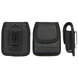 Case for RAZR Flip Phone, Nakedcellphone Black Vegan Leather Vertical Pouch [with Belt Loop, Metal Clip, Magnetic Closure] for Motorola Moto RAZR+ 2023/2020/2019