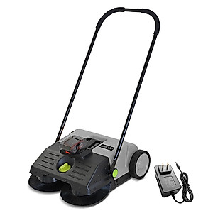 UNICOO Electric Hand Push Sweeper - Battery Powered Floor Sweeper, Walk Behind Floor Sweeper, Efficient Push Sweeper for Indoor and Outdoor Cleaning. 23" Sweeping Width, 6.6 Gallon Waste Container