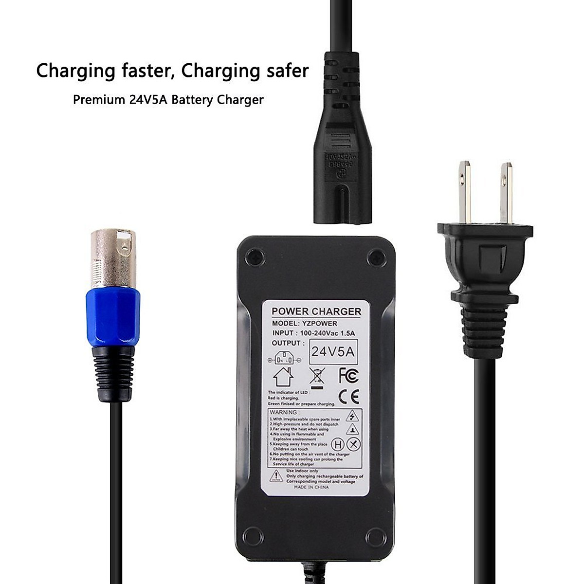 Abakoo 24V 5A Battery Charger Power Supply for Jazzy 1107,1121, 1121 HD, 614, 614 HD Smart Automatic with 3-Pin XLR Connector