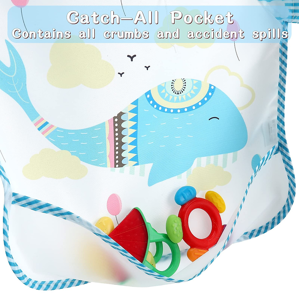 Accmor 3 Pack Short Sleeved Bibs/Waterproof Baby Bibs/Toddler Bibs/Smock, Washable Bibs for Baby Toddler 6-36 Months