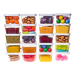 Greenco Mini Rectangular Storage Containers, 20 Pack, 2oz Reusable Small Plastic Storage Container Jars with Lids | Perfect for Baby Food, Snacks, Sauces, Candy, and More |Freezer & Dishwasher Safe