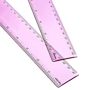 2 Pack Plastic Ruler Straight Ruler Plastic Measuring Tool for Student School Office (Pink, 12 Inch)