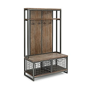 homestyles Barnside Metro Hall Tree Constructed of Mixes Media, Gray Metal Frame with Multi-toned Driftwood Finish with Two Large Storage Baskets and Four Hooks
