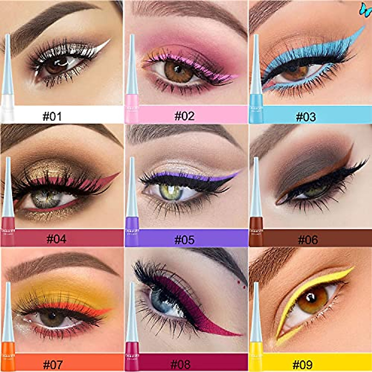 Topcent Matte Liquid Eyeliner Set, 16 Colors Neon White Black Red Brown Green Eye Liners For Women Waterproof High Pigmented Long Lasting Rainbow Eyeliner Pencil Quick Dry Eyes Makeup Kit (16PCS)