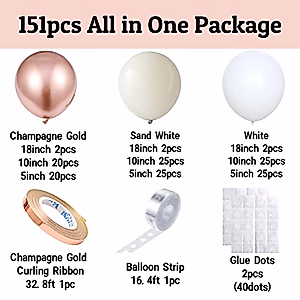 Enanal 150pcs Sand White Balloon Garland Arch Kit, Sand White and Chrome Champagne Gold Balloons for Birthday Wedding Engagement Baby Shower Boho Party Decorations (Sand White)