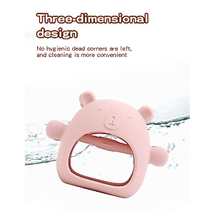 Baby Teething Toys, Foxin Bear Never Drop Silicone Teething Toys for Babies 6-12 Months,Infant Wrist Hand Baby Teether Pacifiers, Baby Chew Toys for Babies Over 3 Months Sucking Needs (Pink)