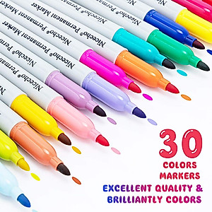 Permanent Markers, 30 Colored Fine Point Marker Pens, Waterproof Marker Works on Paper, Plastic, Wood, Metal and Glass