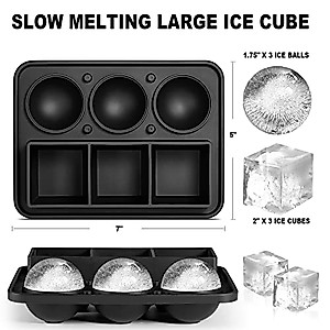 Nax Caki Ice Cube Molds Tray, Large Silicone Whiskey Ice Mold,2-in-1 Round Sphere Ice Ball Maker & Square Ice Trays for Cocktails, Bourbon, Whiskey Gifts for Men from Daughter Wife Son Kids…