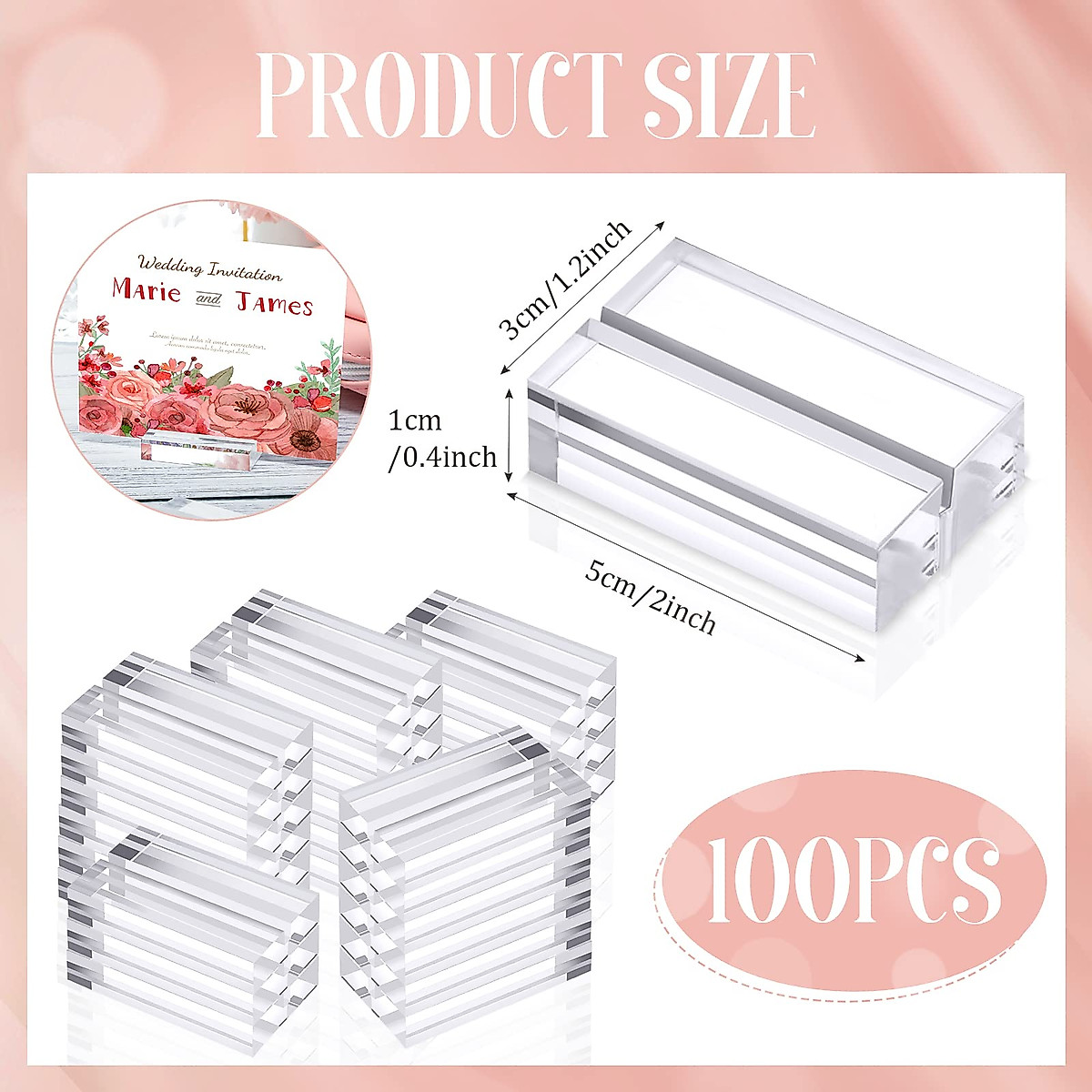 100 Pcs Acrylic Place Card Holders 2 Inch Table Number Holders Clear Place Stands Acrylic Display Stand for Wedding Dinner Home Party Events Decoration