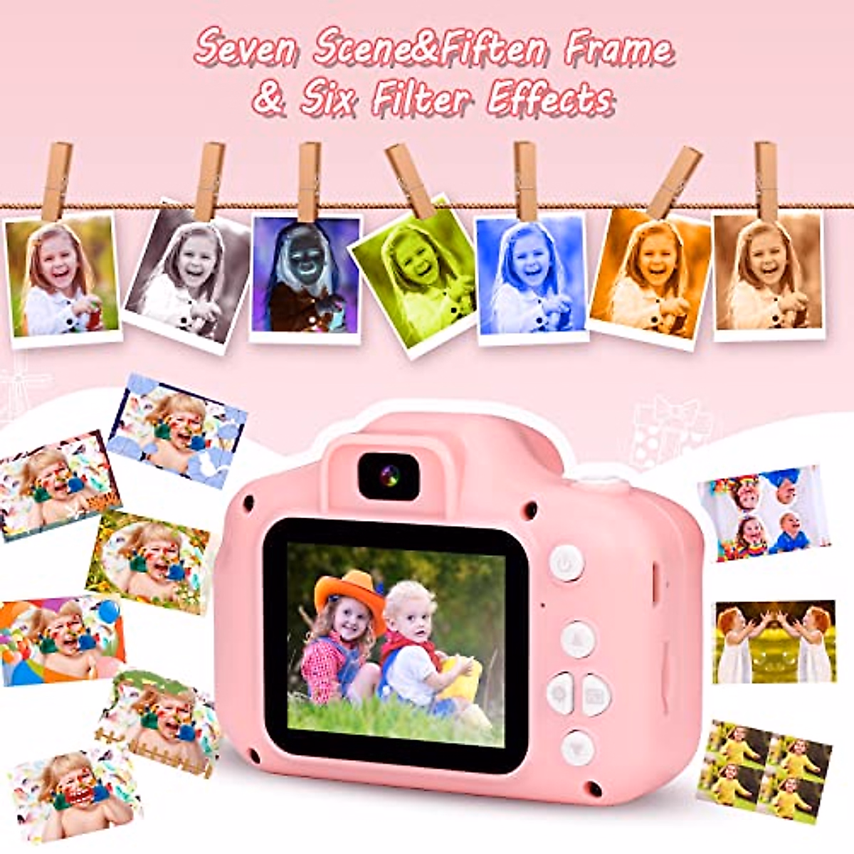 hyleton Kids Selfie Camera Digital,Child Toddler Video Camera Toys for 3 4 5 6 7 8 9 Year Old,Christmas Birthday Gift for Age 3-8 Girls/Boys with 32GB SD Card (Pink)