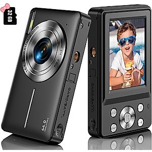 Digital Camera, FHD 1080P Kids Camera 44MP Compact Digital Camera with 32GB Card, 1 Batteries 16X Digital Zoom Point and Shoot Digital Cameras Gift for Kids Boys Girls Teens (Black)