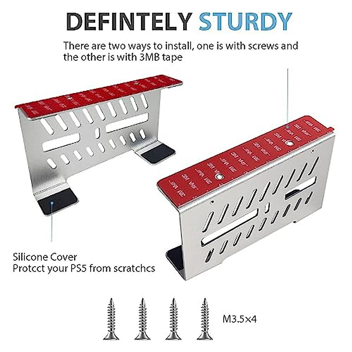 Under Desk Mount for PS5 No Drill, Chanvoo Aluminum Under Desk Mount Holder for Playstation 5 Disc & Digital Edition with Adhesive (Silver)