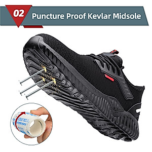 Steel Toe Shoes for Men Lightweight Indestructible Work Sneakers for Women Puncture Proof Comfortable Slip On Safety Shoes for Industrial Coustruction