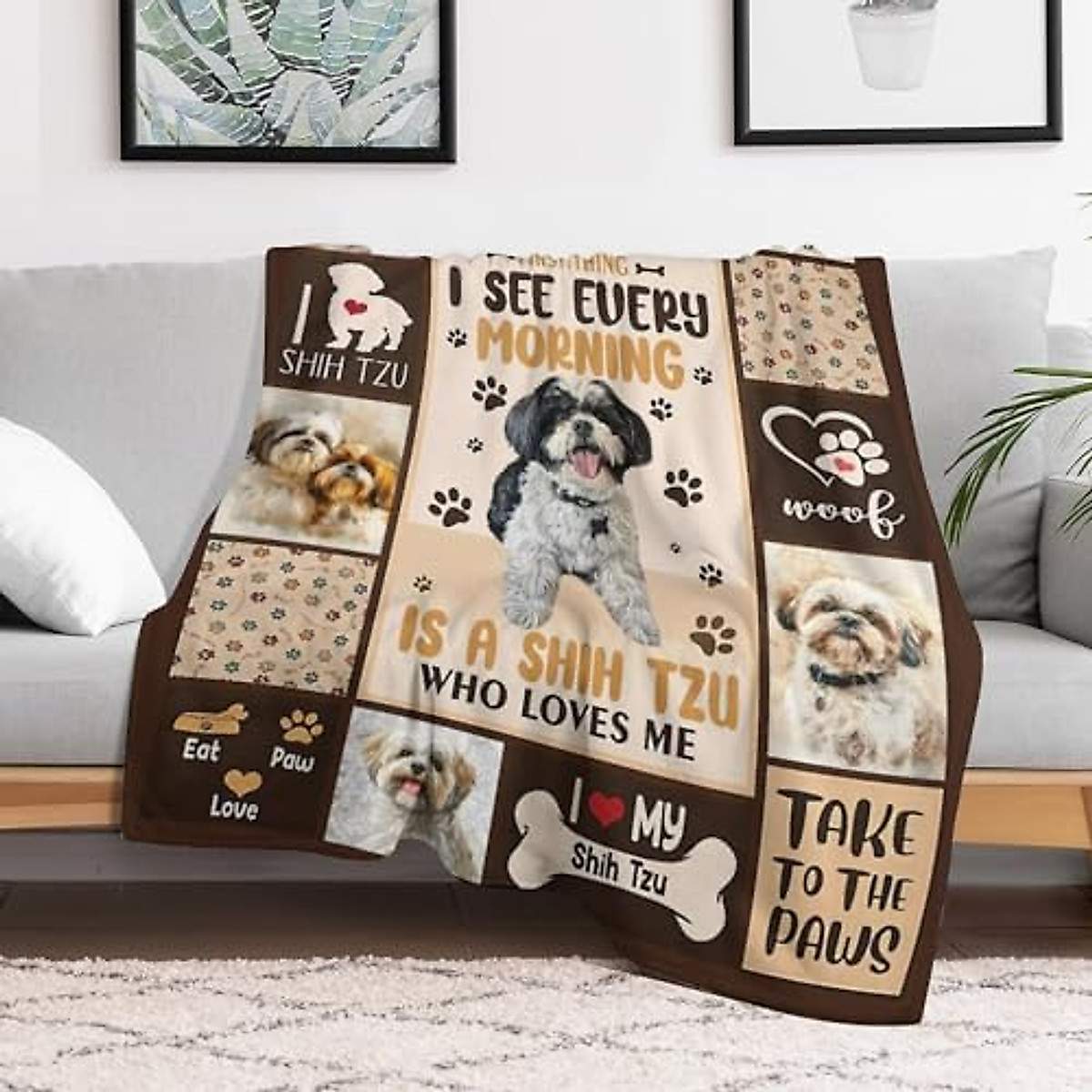Dog Blanket Cute Shih Tzu Pet Animal Print Throw Blankets for Couch Sofa Bed Stuff Decor Lightweight Soft Cozy Fleece Plush Warm Flannel Bedding Gifts for Baby Boys Girls Kids Adults Lover 40"x50"