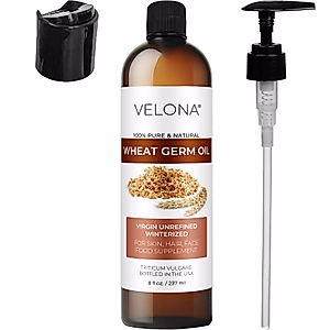 velona Wheat Germ Oil USP Grade 8 fl oz | Natural source of Vitamin E |100% Pure Carrier Oil | Unrefined, Winterized | Cooking, Face, Hair & Skin Care