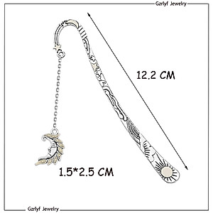 Gzrlyf Sun Moon and Stars Bookmark Glow in The Dark Bookmark Luminous Book Markers Metal Book Lover Gifts (Moon Luminous Bookmark)