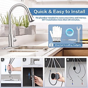 Homikit Kitchen Faucet with Pull Down Sprayer, Brushed Nickel Kitchen Sink Faucets Single Handle, 18/10 Stainless Steel High Arc Kitchen Faucet for Farmhouse RV Bar Laundry Sinks