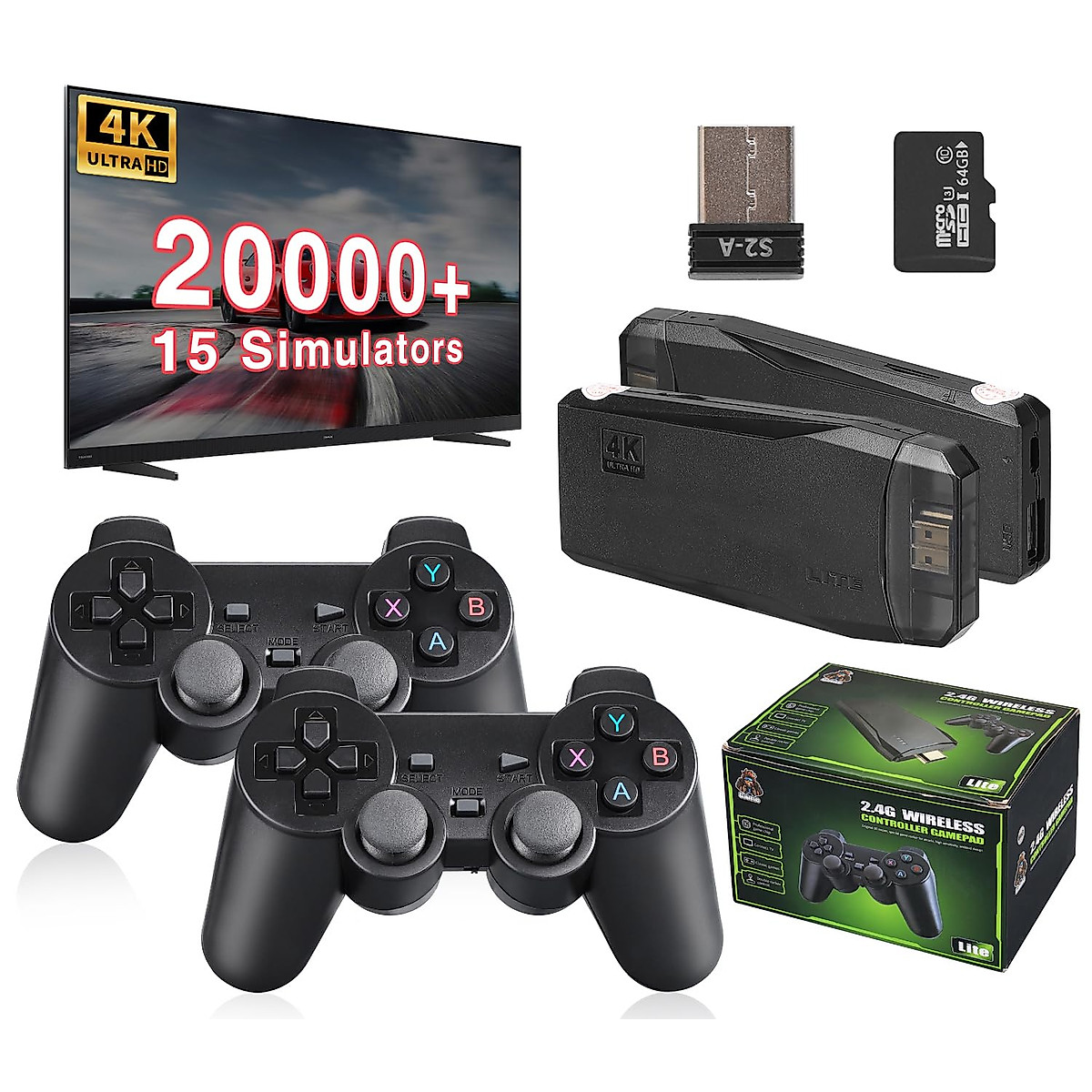 Retro Game Console, TECTINTER Retro Gaming Console,Nostalgia Stick Built in 20400+ Games,Plug and Play Video Game 4K HDMI Output,15 Classic Emulators, Dual 2.4G Wireless Controllers-64G