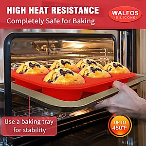 Walfos Silicone Muffin Pan - 6 Cup Non-Stick Cupcake Pan for Baking, Food Grade and BPA Free, Perfect for Egg Muffin, Cupcake, Quiches and Frittatas (3 Pack)