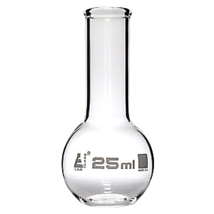 EISCO Boiling Flask, 25ml - Borosilicate Glass - Flat Bottom, Narrow Neck