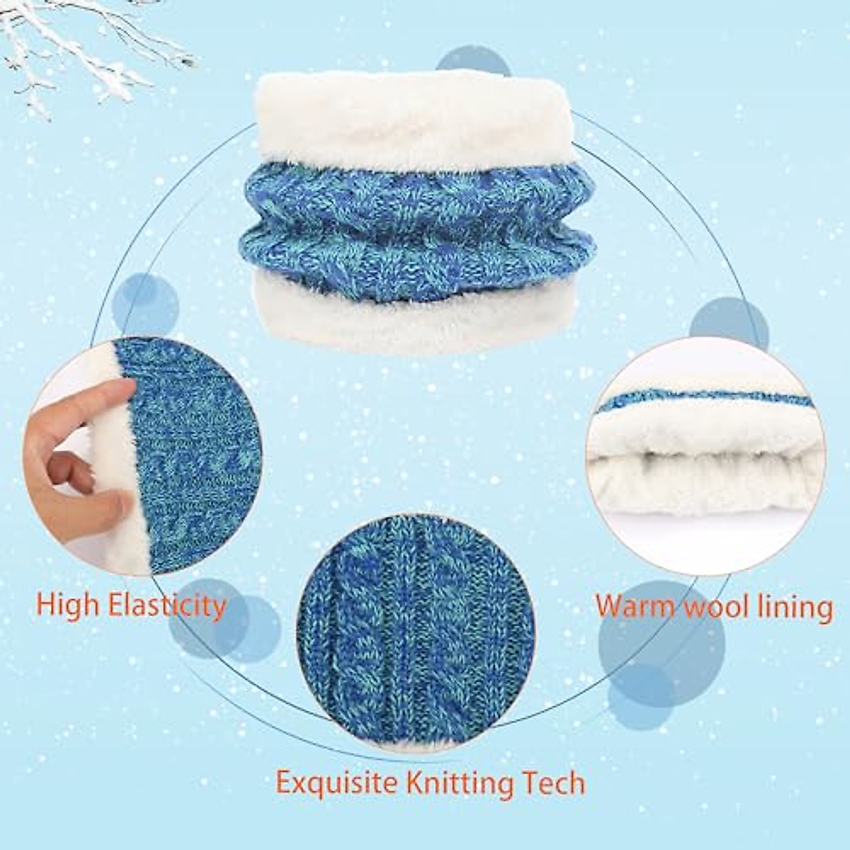 Winter Beanie Hat Scarf Gloves Set for Kids, Winter Warm Set Knitting Cap Neck Warmer Gloves for Girls Boys 2-10 Year (Blue)