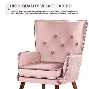 Bekrvio Velvet Accent Chair, Modern Wingback Armchair with High-Back, 4" Thick Seat Cushion, Velvet Upholstered Single Sofa Chair for Living Room Bedroom Reading Vanity Chair Club Arm Chair (Pink)