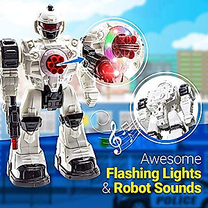 WolVolk 10 Channel Remote Control Robot Police Toy with Flashing Lights and Sounds, Great Action Toy for Boys