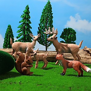 35 Pcs Woodland Animals Figures Model Trees Kit 5 Pcs Forest Animal Toys 30 Pcs 1.18-6.30 Inch Mixed Miniature Trees Miniature Cake Toppers Kids Birthday Christmas Village Accessories (Deer Style)