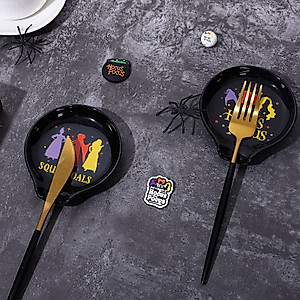 Whaline 2Pcs Halloween Witch Coffee Spoon Rest Hocus Pocus Ceramic Teaspoon Holder Spooky Sauce Dishes Dipping Bowl Ring Dish for Halloween Teacher Gift Kitchen Office Bar Coffee Stirrers