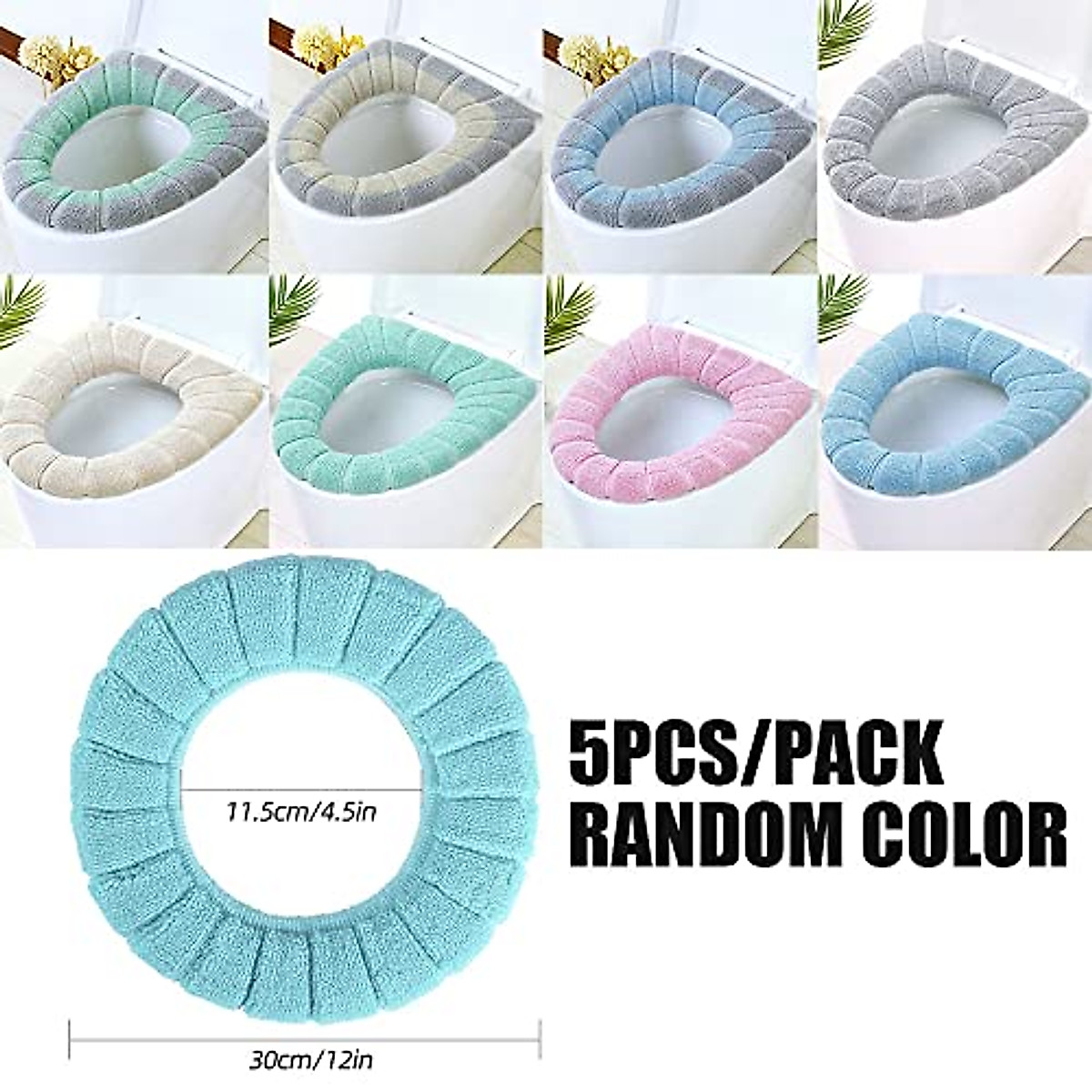 WANGXINYI 5Pcs Toilet Seat Cover Pads,Bathroom Soft Thicker Warmer Stretchable Comfortable and Washable (5 Colors)