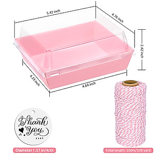 LOADSFUN 60 Pack Charcuterie Boxes with Clear Lids, 5 Inches Paper Cake Boxes Cookie Square Boxes with Windows, Disposable Food Containers for Strawberry Dessert, Sandwich