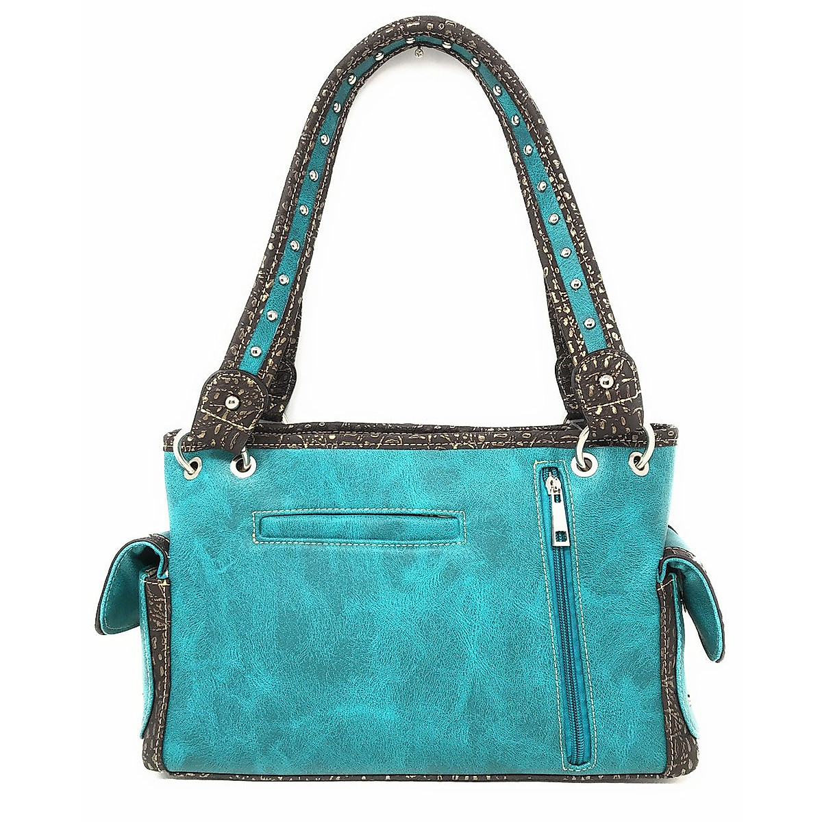 Texas West Women's Embroide Sugar Skull Handbag Purse Wallet Set in Multi Color (Turq)