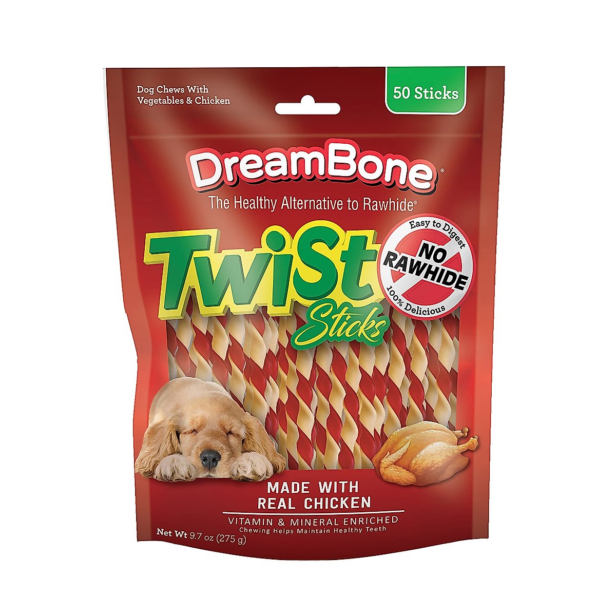 Dingo Twist Sticks Rawhide Chews, Made with Real Chicken, 50 Count and DreamBone Twist Sticks, Made with Real Chicken, Rawhide-Free Chews for Dogs, 50 Count