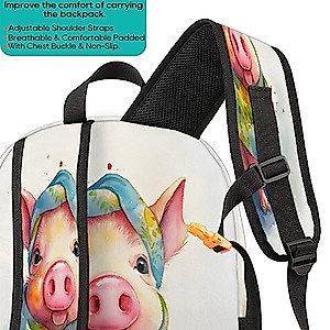 Elementary School Bags for Teens, Cute Piglet Kids Backpacks Pig Painted Lightweight Bookbags Waterproof Sturdy Schoolbag Daypack for Girls Boys