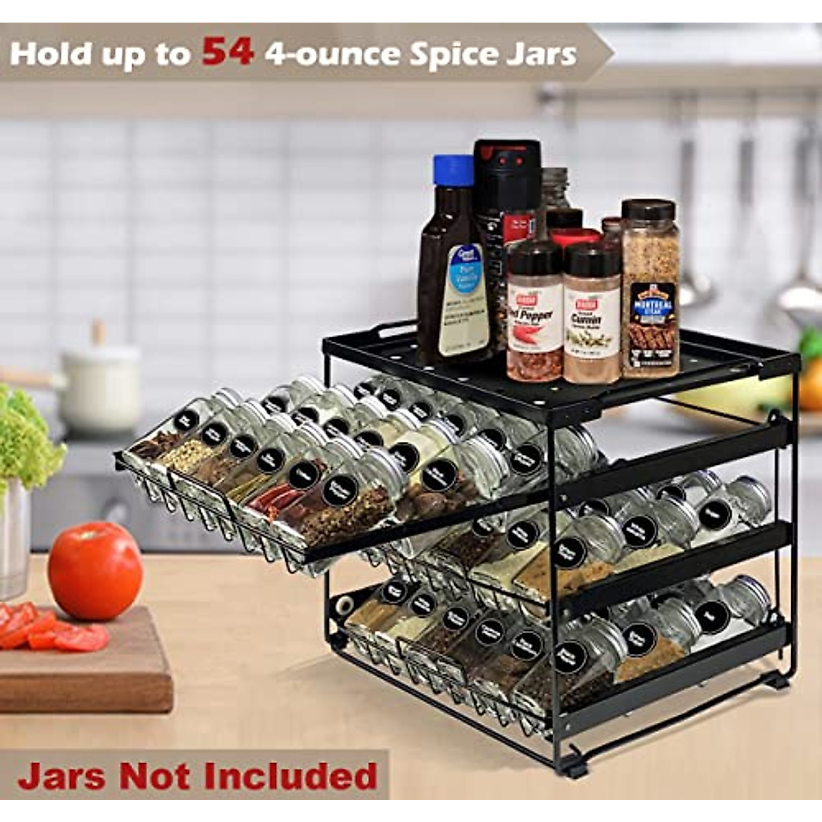 Artibear Upgraded Pull Out Spice Rack Organizer for Cabinet Storage Upto 54 Jars, 3-Tier Seasoning Shelf Holder for Kitchen Pantry Countertop, Matte Black (Bottles Not Included)