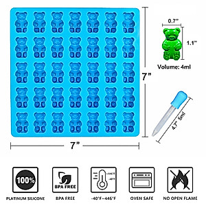 Large Gummy Bear Mold Candy Molds, Non-Stick Silicone Gummy Chocolate Molds BPA Free with 3 Droppers, Set of 3