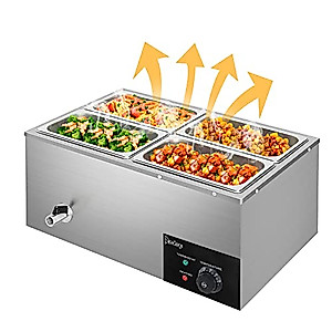 Winado 110V 4-Pan Commercial Food Warmer, 21QT Electric Steam Table 6 Inch Deep, 600W Countertop Stainless Steel Food Soup Buffet w/Temperature Control & Lid for Catering, Restaurant, Party