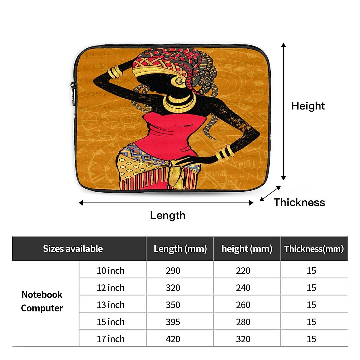 African Woman 13 inch Portable Laptop Sleeve Compatible with MacBook Air Notebook Computer Case for Men Women College School Students